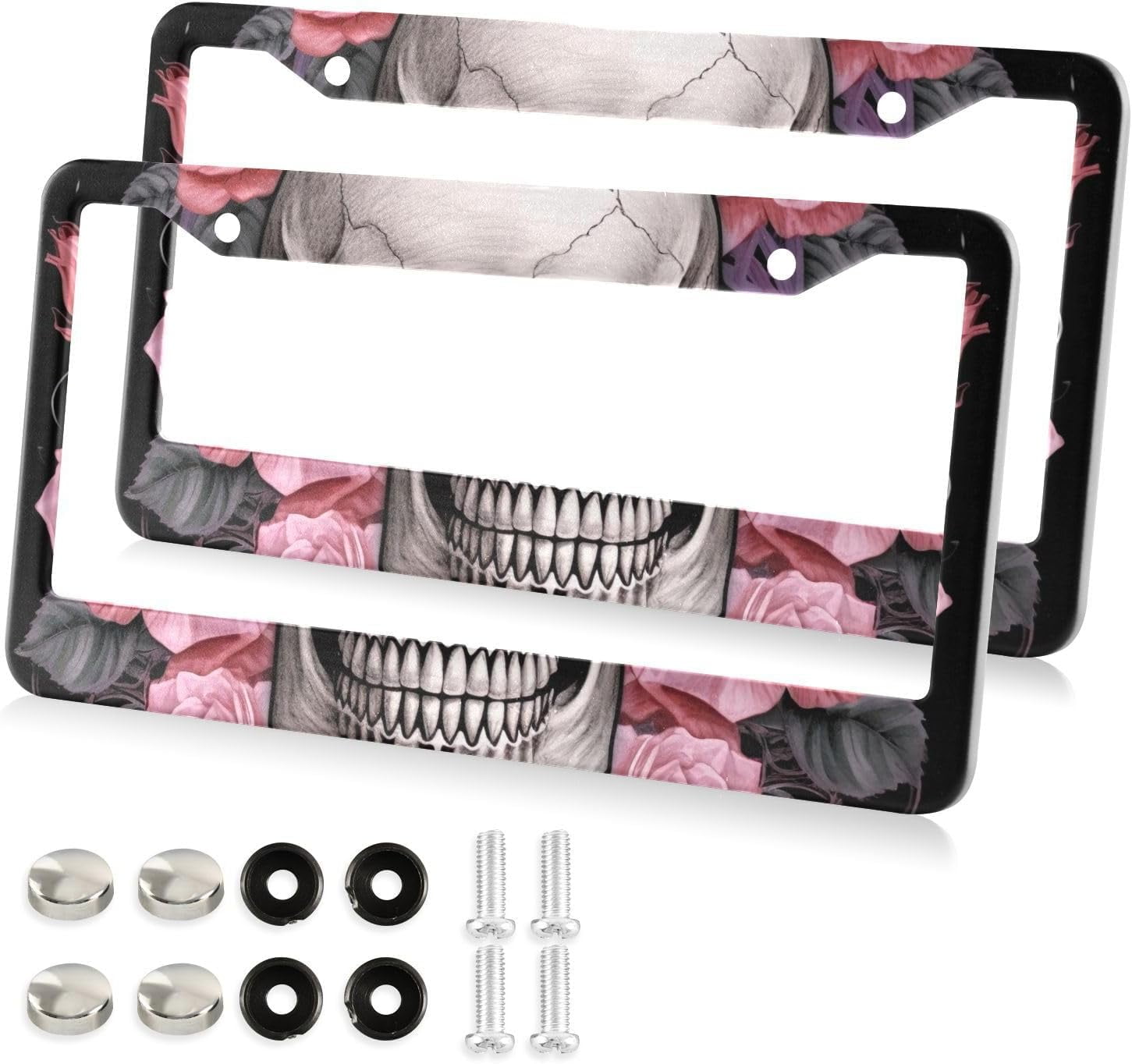GZHJMY Skull Flowers License Plate Frames 2 Pack Aluminum License Plate ...