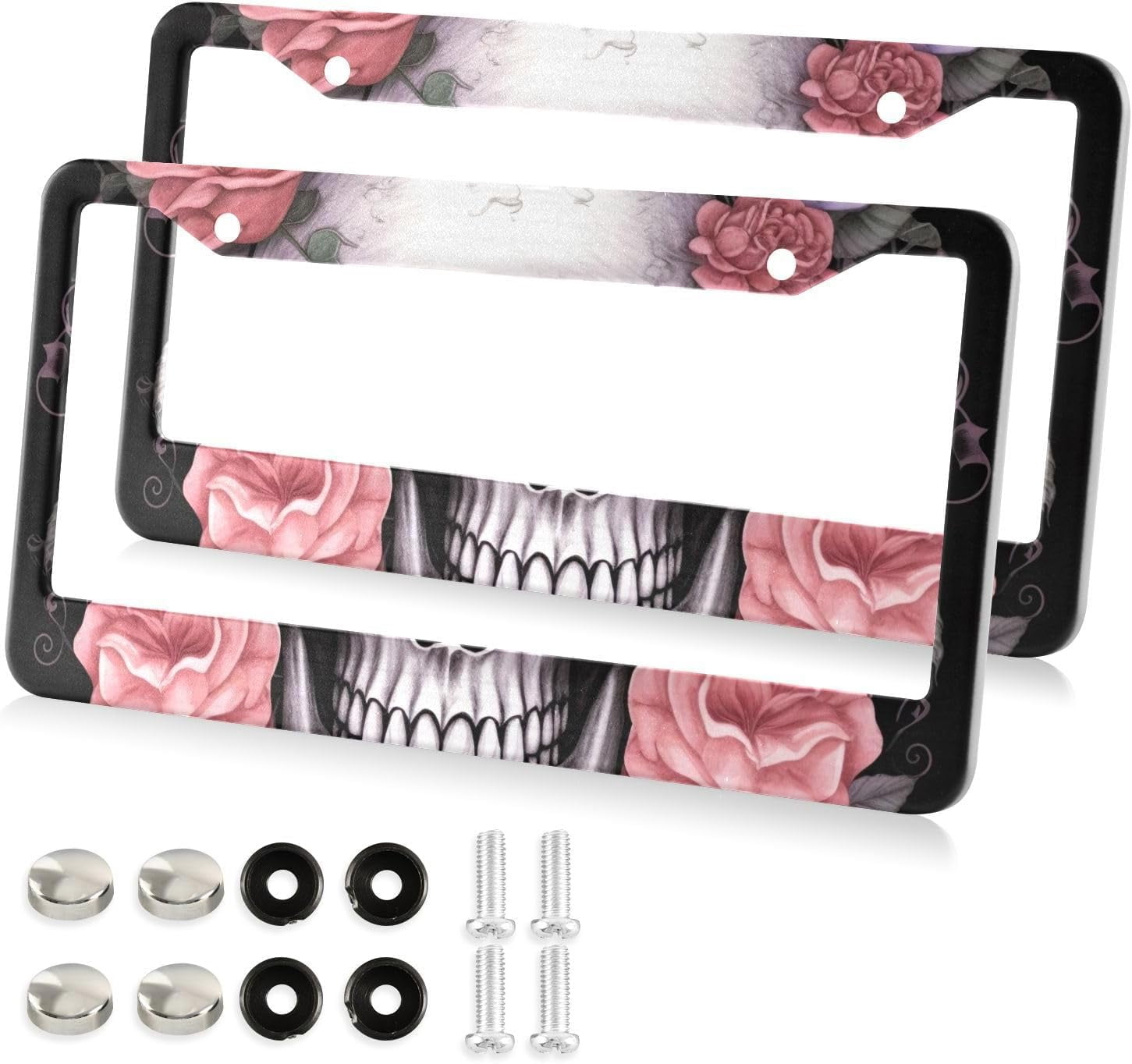 GZHJMY Skull Flowers License Plate Frames 2 Pack Aluminum License Plate ...