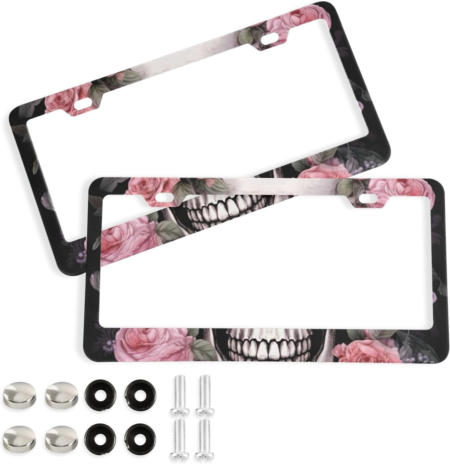 GZHJMY Skull Flowers License Plate Frames 2 Pack Aluminum License Plate ...