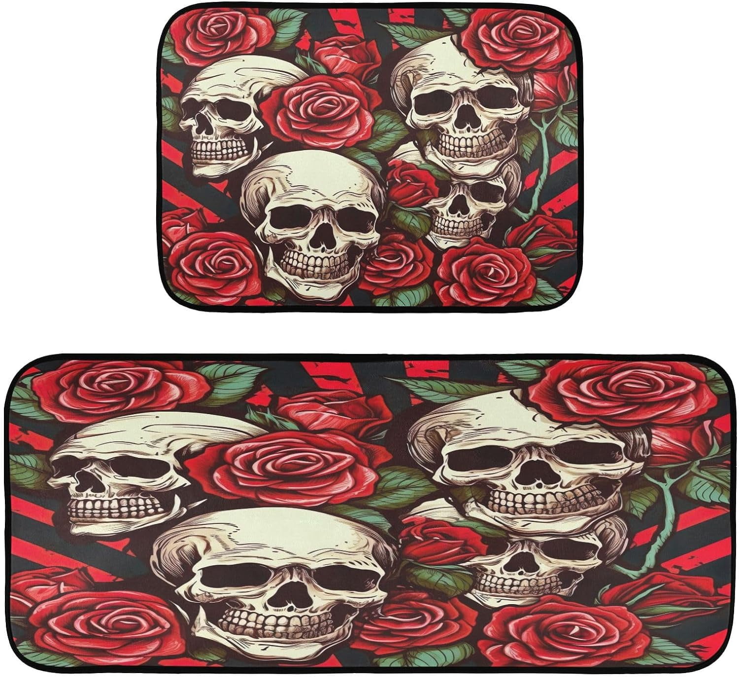 GZHJMY Skull Rose Kitchen Rug Set of 2 Non Slip Washable Cushioned Anti ...