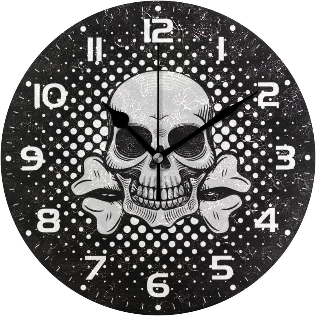 GZHJMY Skull Wall Clock, 10" Silent Non Ticking Round Clock, Oil Painting Easy to Read Clock for ...
