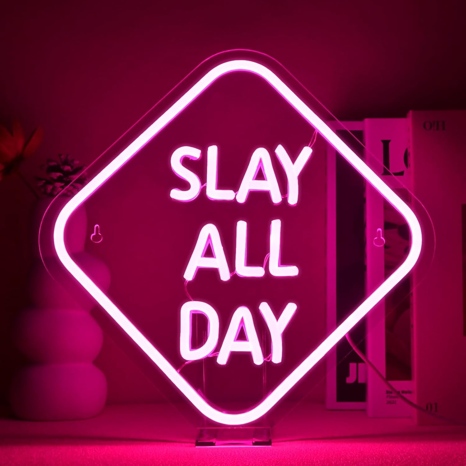 GZHJMY Slay All Day Neon Sign Pink Led Neon Light For Wall Decor Slay ...