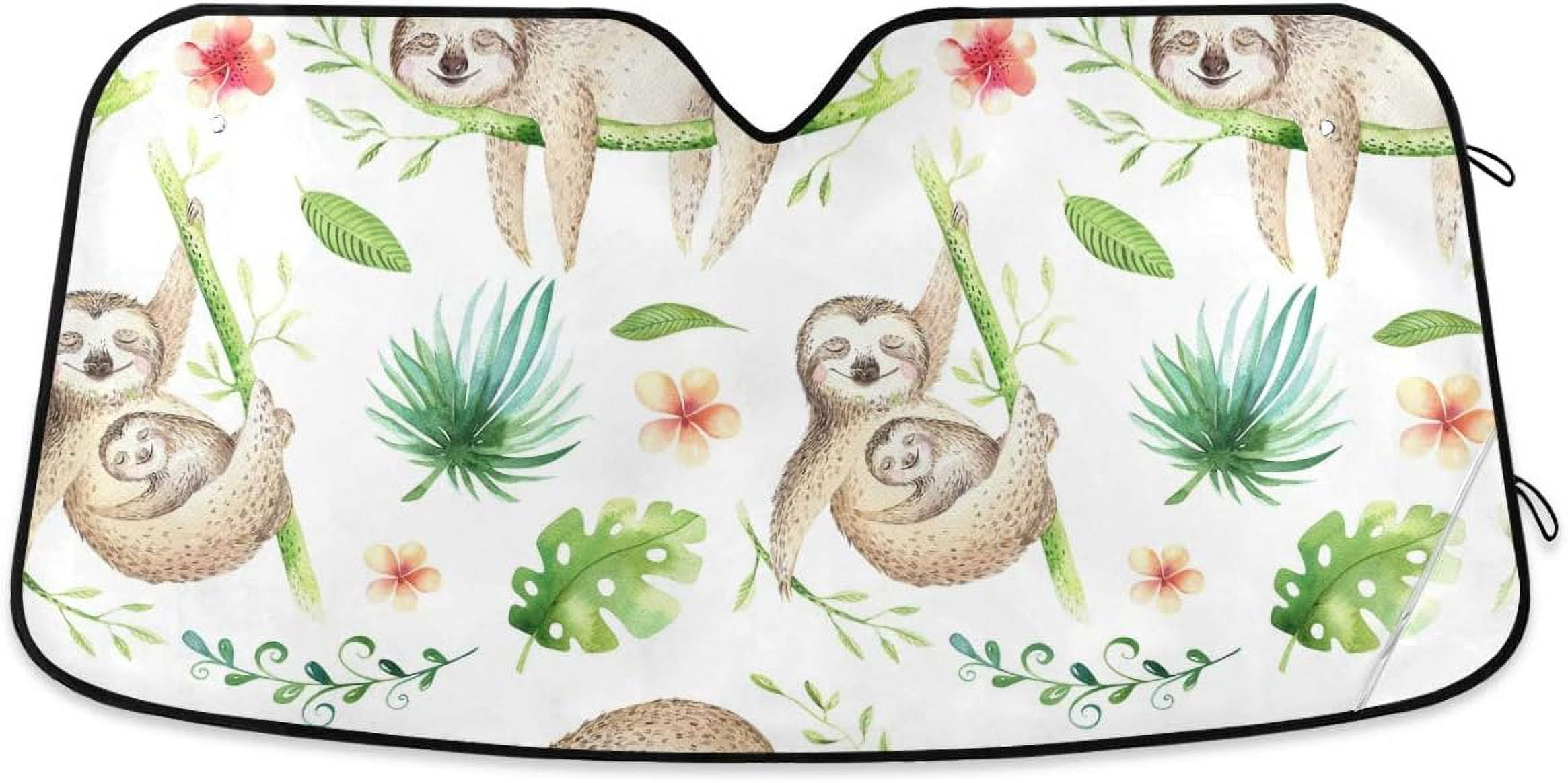 GZHJMY Sloth Tropical Palm Leaves Monstera Car Windshield Sun Shade ...