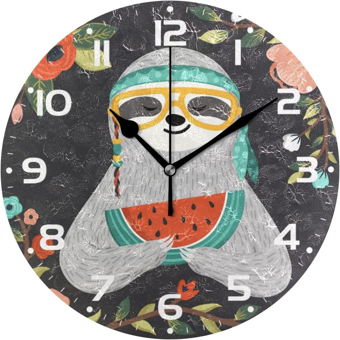 GZHJMY Sloth Wall Clock, 10" Silent Non Ticking Round Clock, Oil ...