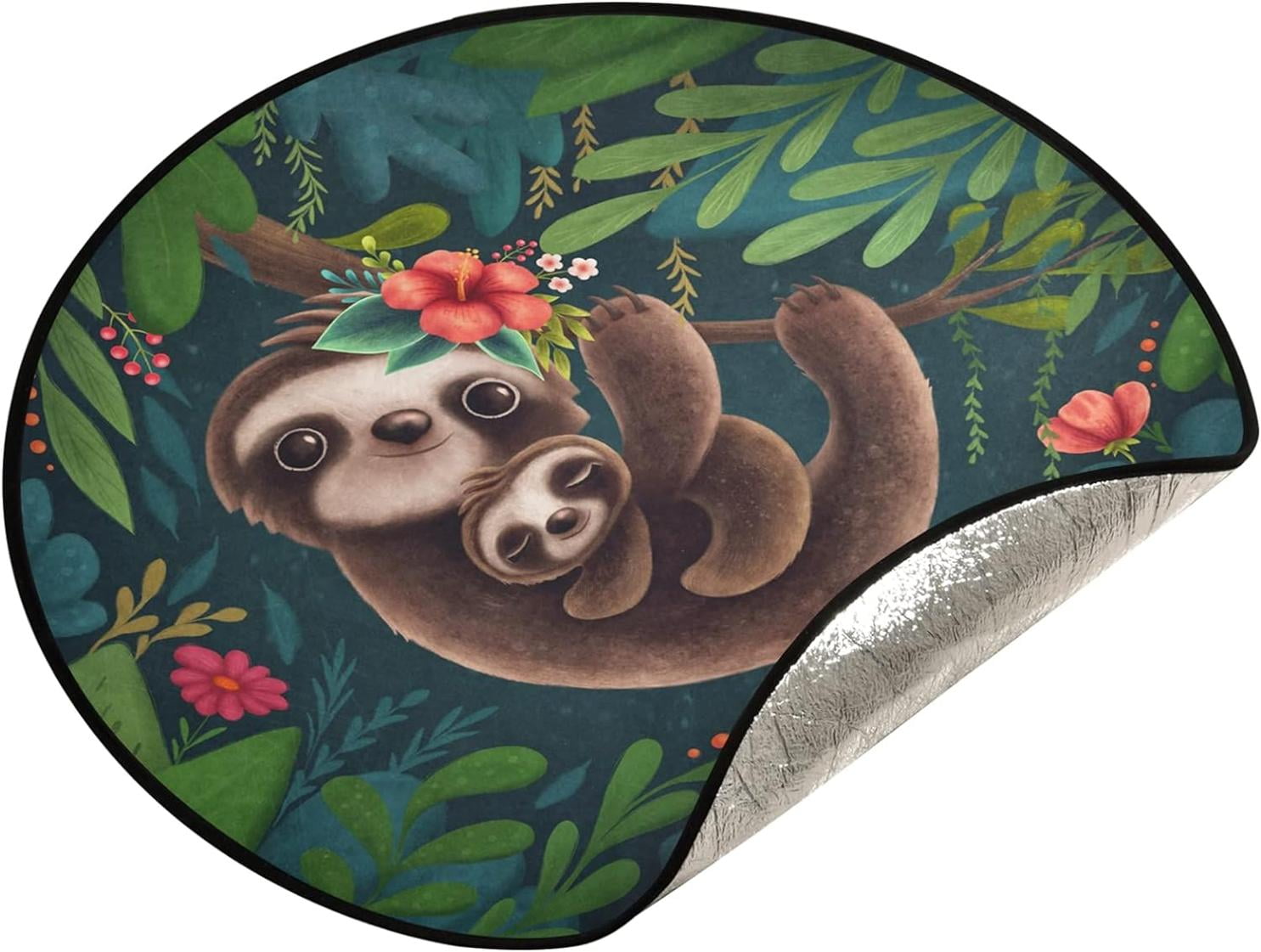 GZHJMY Sloths Christmas Tree Mat, Round Christmas Tree Stand Mat ...