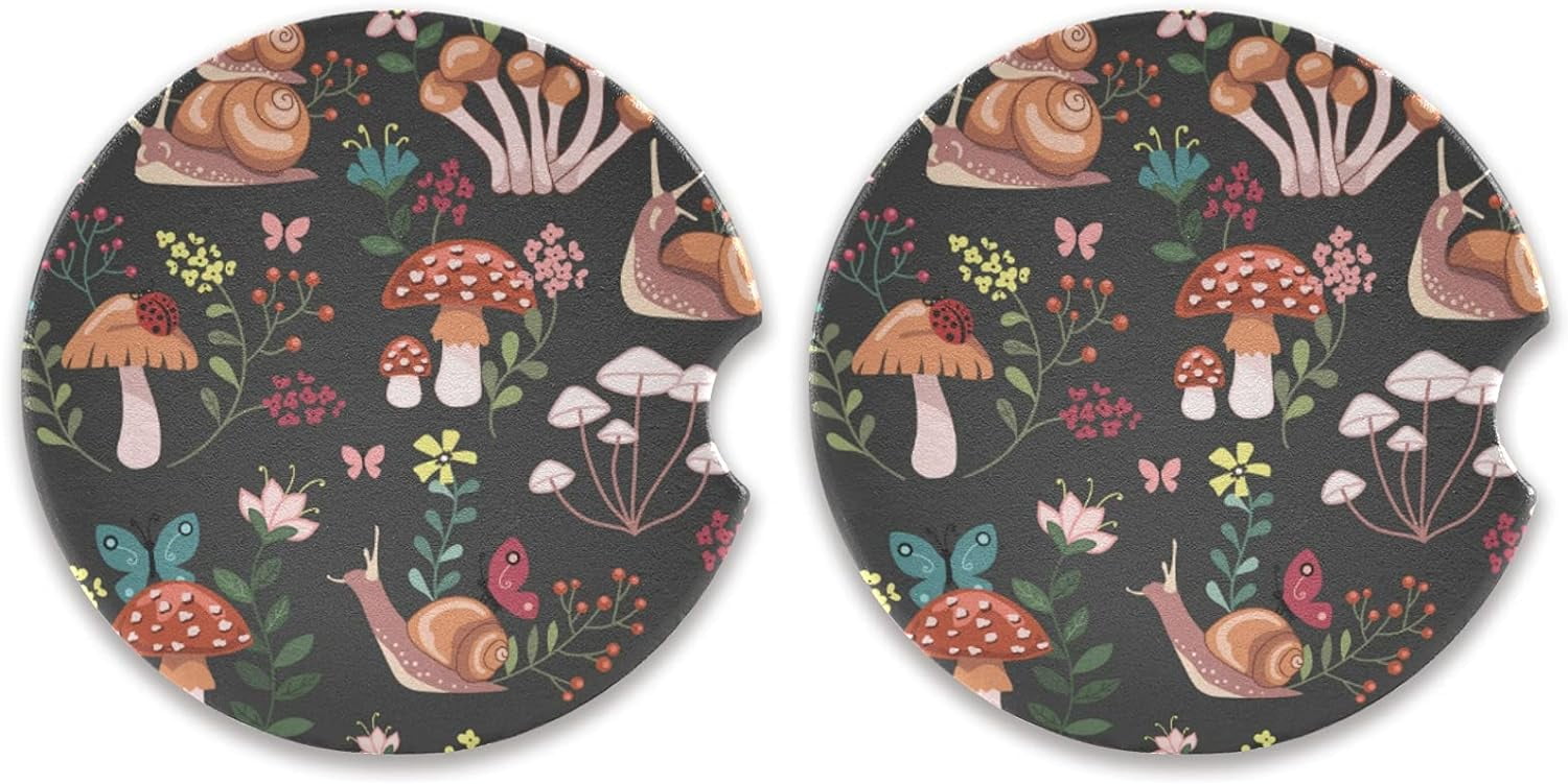 GZHJMY Snails Ladybugs Car Coasters 2 Pieces, Absorbent Ceramic Cork ...