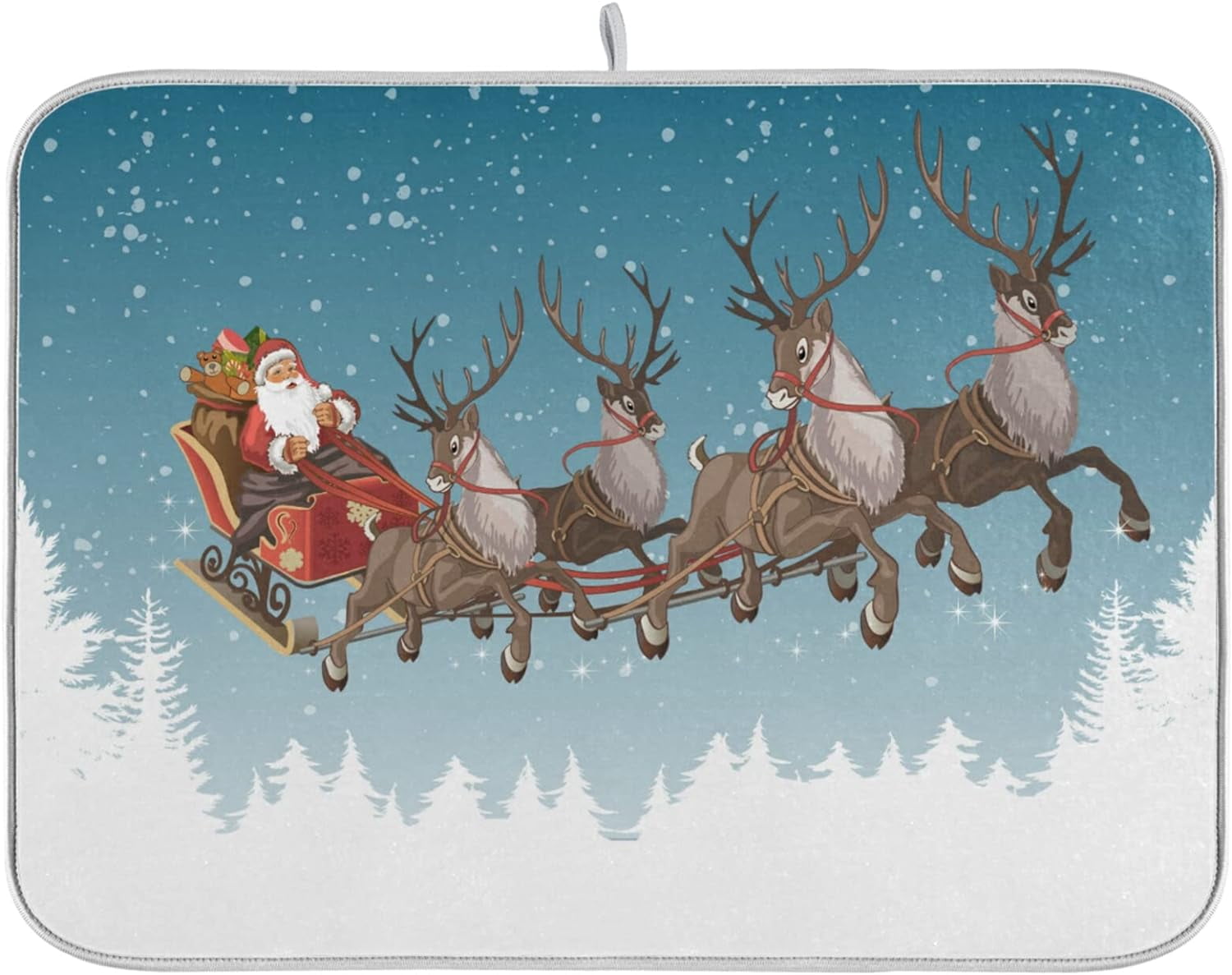 GZHJMY Snow Winter Santa With Reindeer Absorbent Dish Drying Mat ...