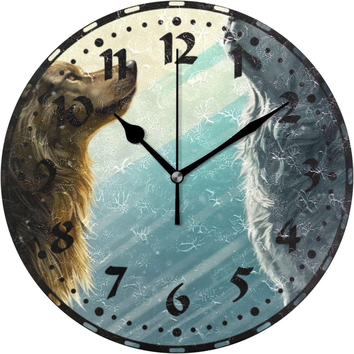 GZHJMY Snow Wolf Wall Clock, Silent Non Ticking 10 Inch Battery ...