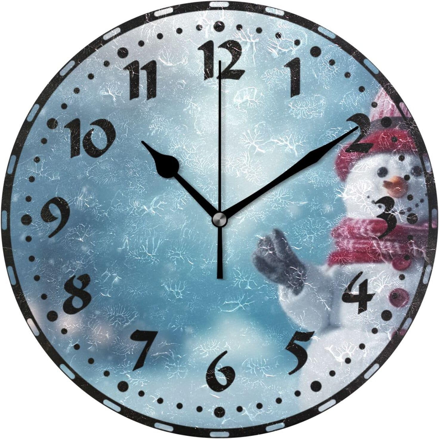 GZHJMY Snowman Snow Scene Wall Clock, PVC Silent Non Ticking 10 Inch Battery Operated Wall ...