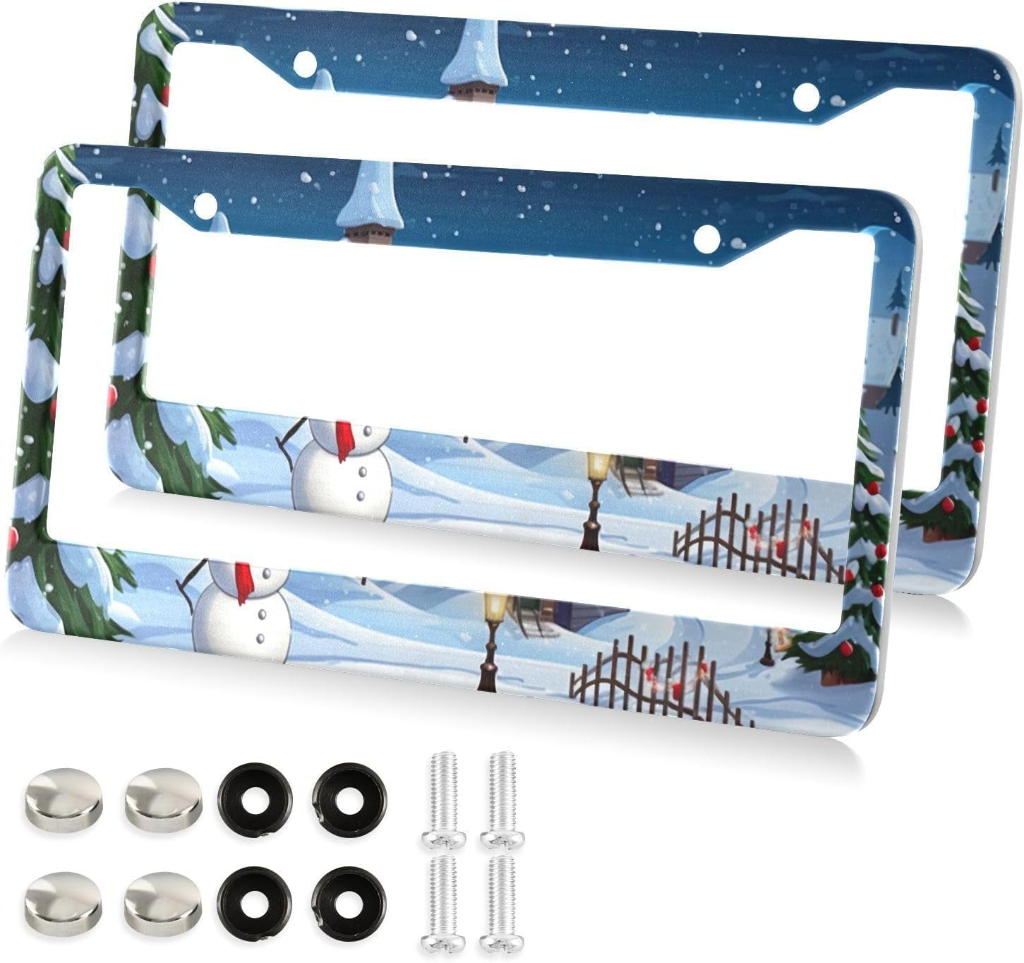 GZHJMY Snowy Holiday License Plate Frames 2 Pack Aluminum License Plate ...