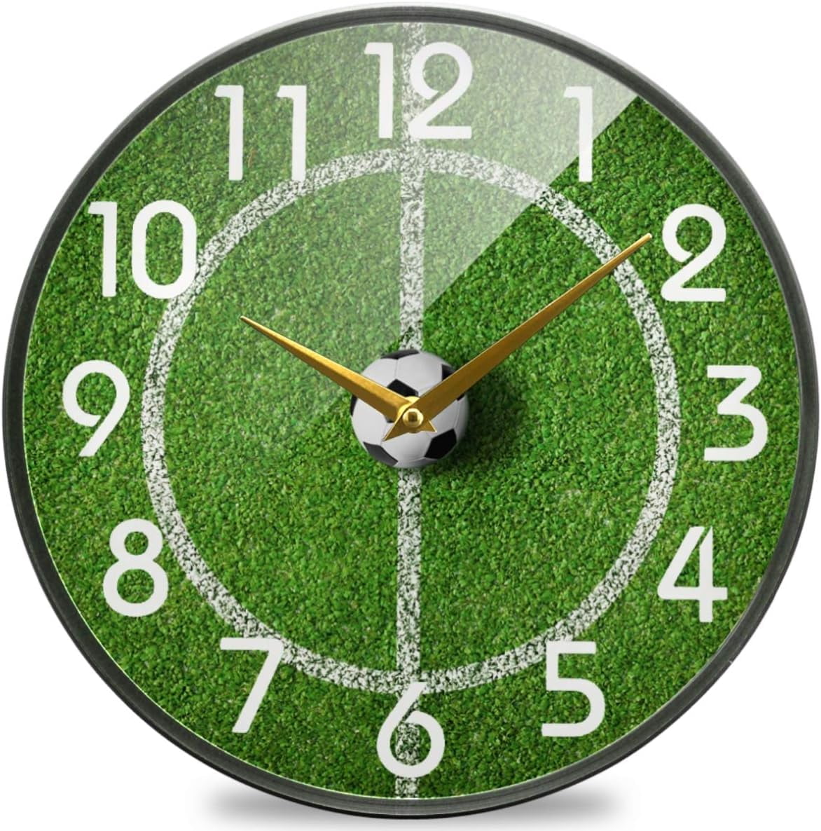 GZHJMY Soccer Ball on Football Field Round Wall Clock, 9.5 Inch Silent ...