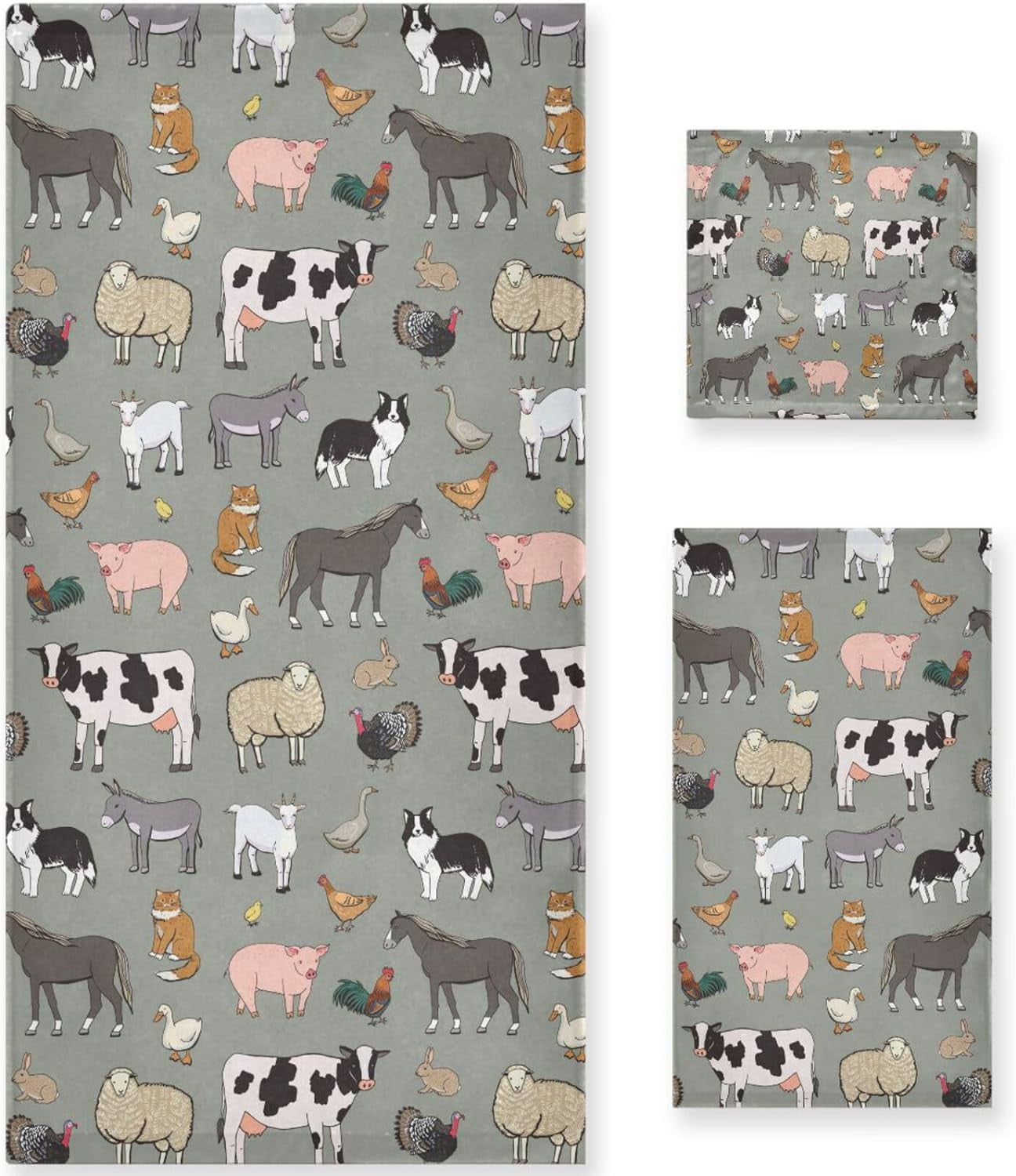 GZHJMY Soft 3 Towels Set Farm Cow Sheep Rooster Pigs,1 Bath Towel+1 ...