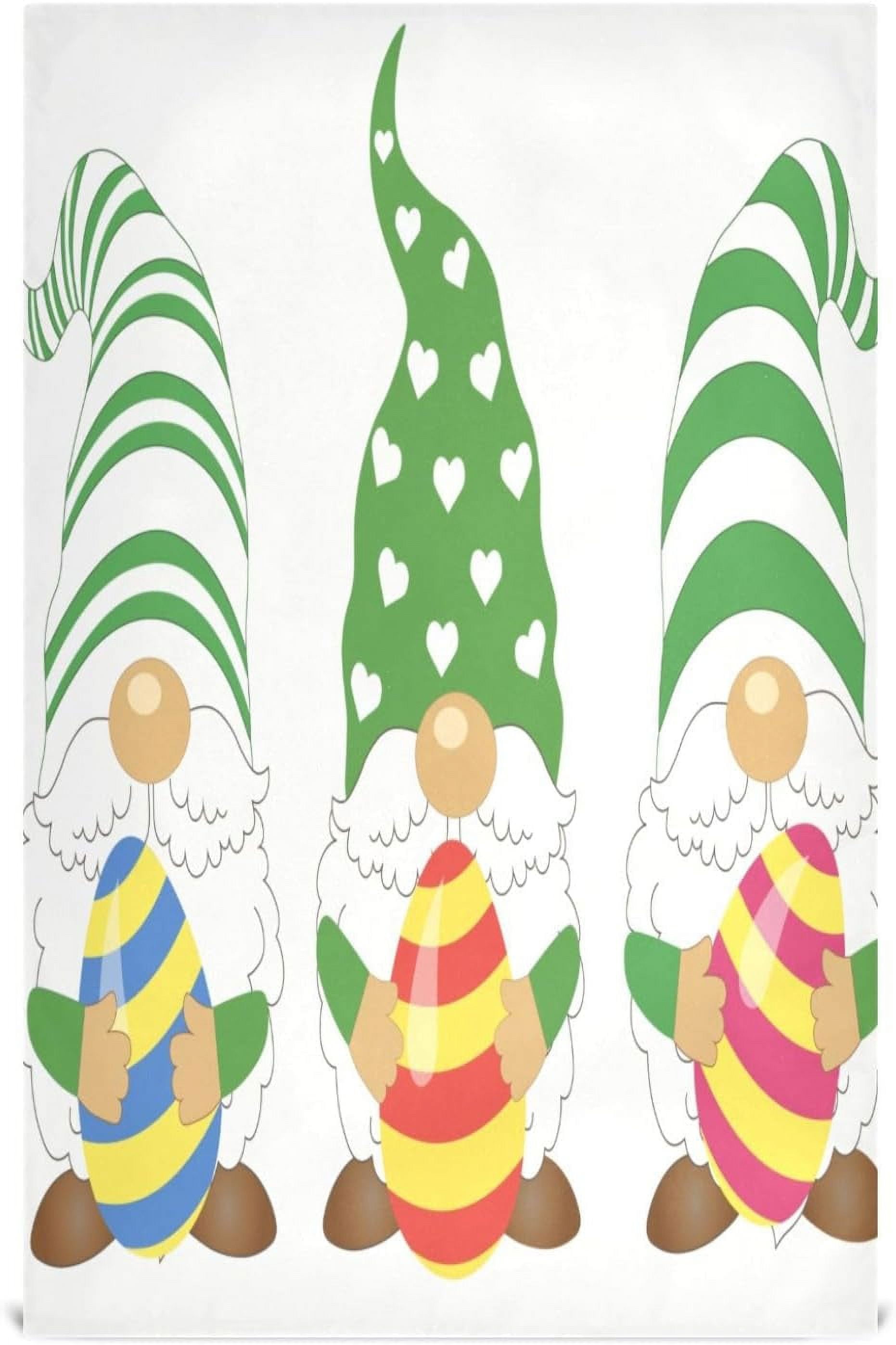 GZHJMY Soft Absorbent Reusable Kitchen Towels, Set of 4|28x18 in, Three Gnomes and Eggs Dining ...