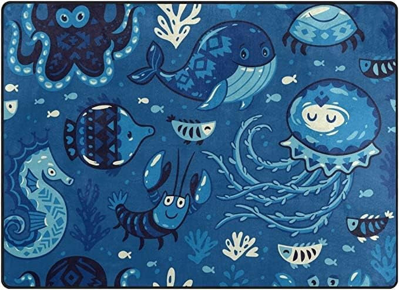 GZHJMY Soft Foam Area Rugs Blue Ocean Sea Octopus Dolphin Non Slip Play ...