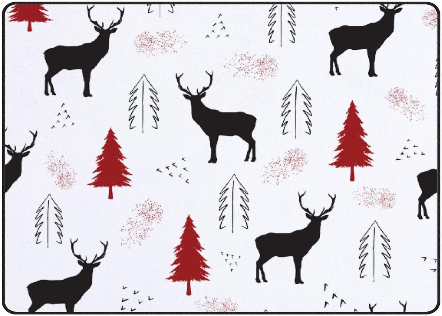 GZHJMY Soft Foam Nursery Area Rugs Black Deer Dots Red Christmas Trees ...