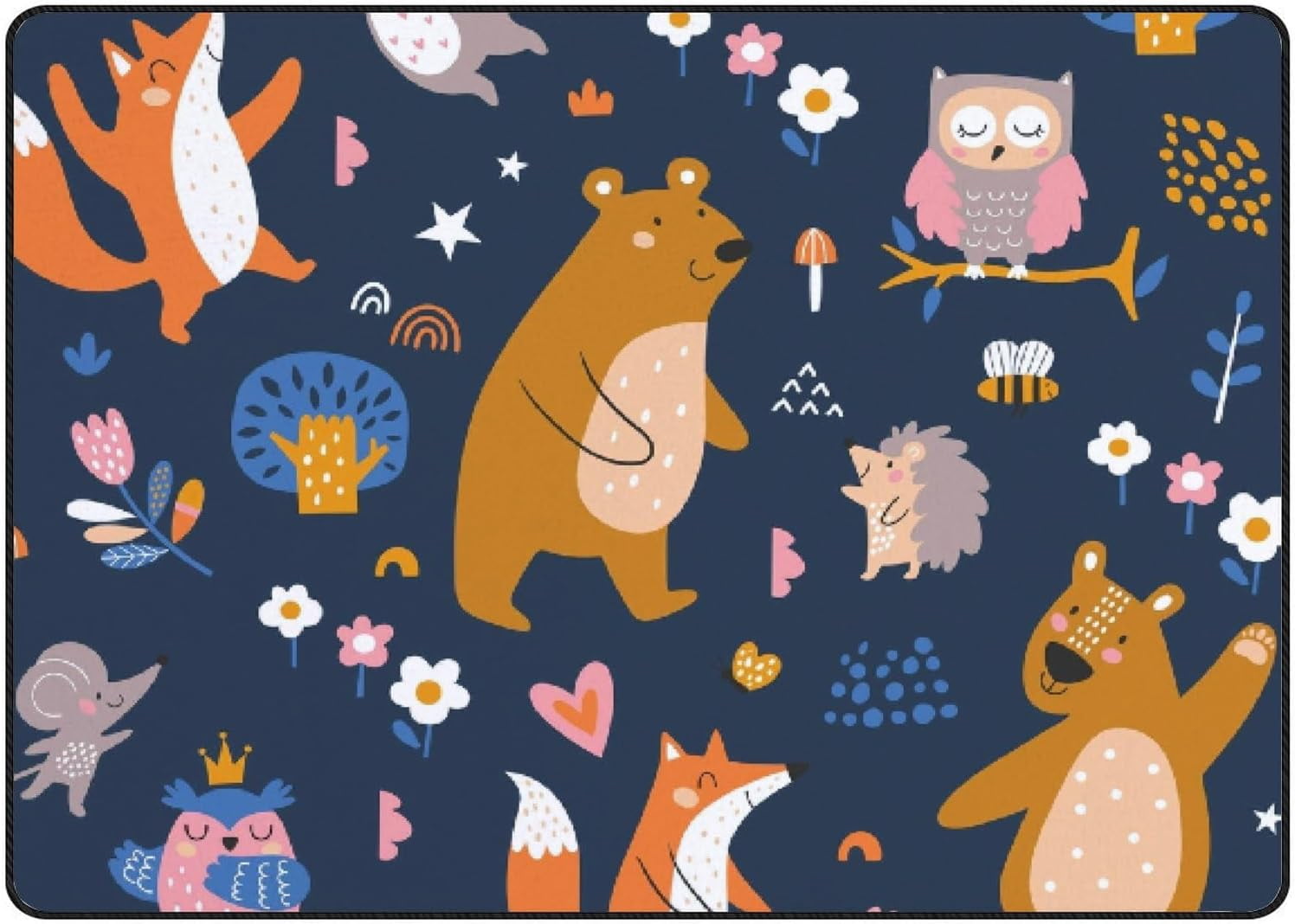 GZHJMY Soft Foam Nursery Area Rugs Cartoon Fox Bear Racoon Owl Non Slip ...
