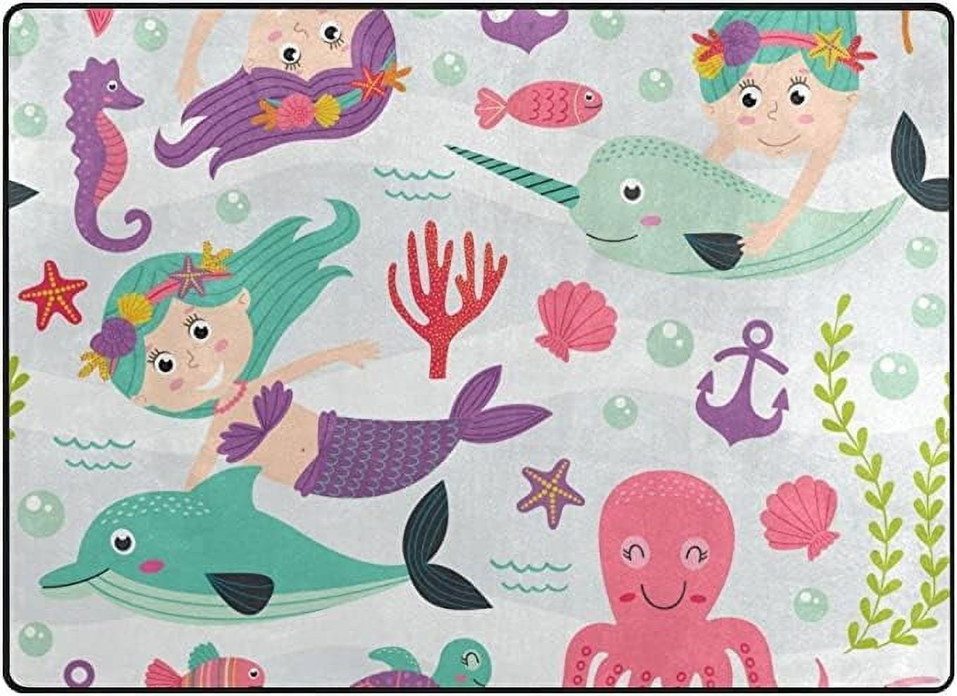 GZHJMY Soft Foam Nursery Area Rugs Girls Mermaid Octopus Whale Non Slip ...