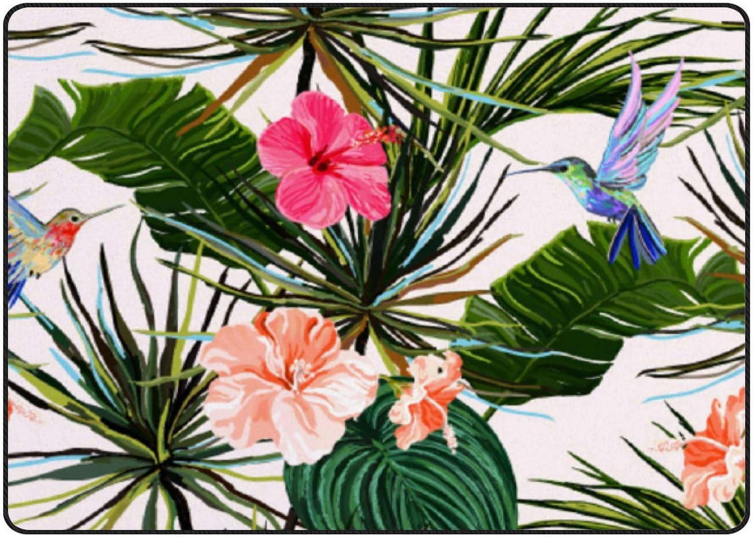 GZHJMY Soft Foam Nursery Area Rugs Hummingbird Palm Leaves Hibiscus ...