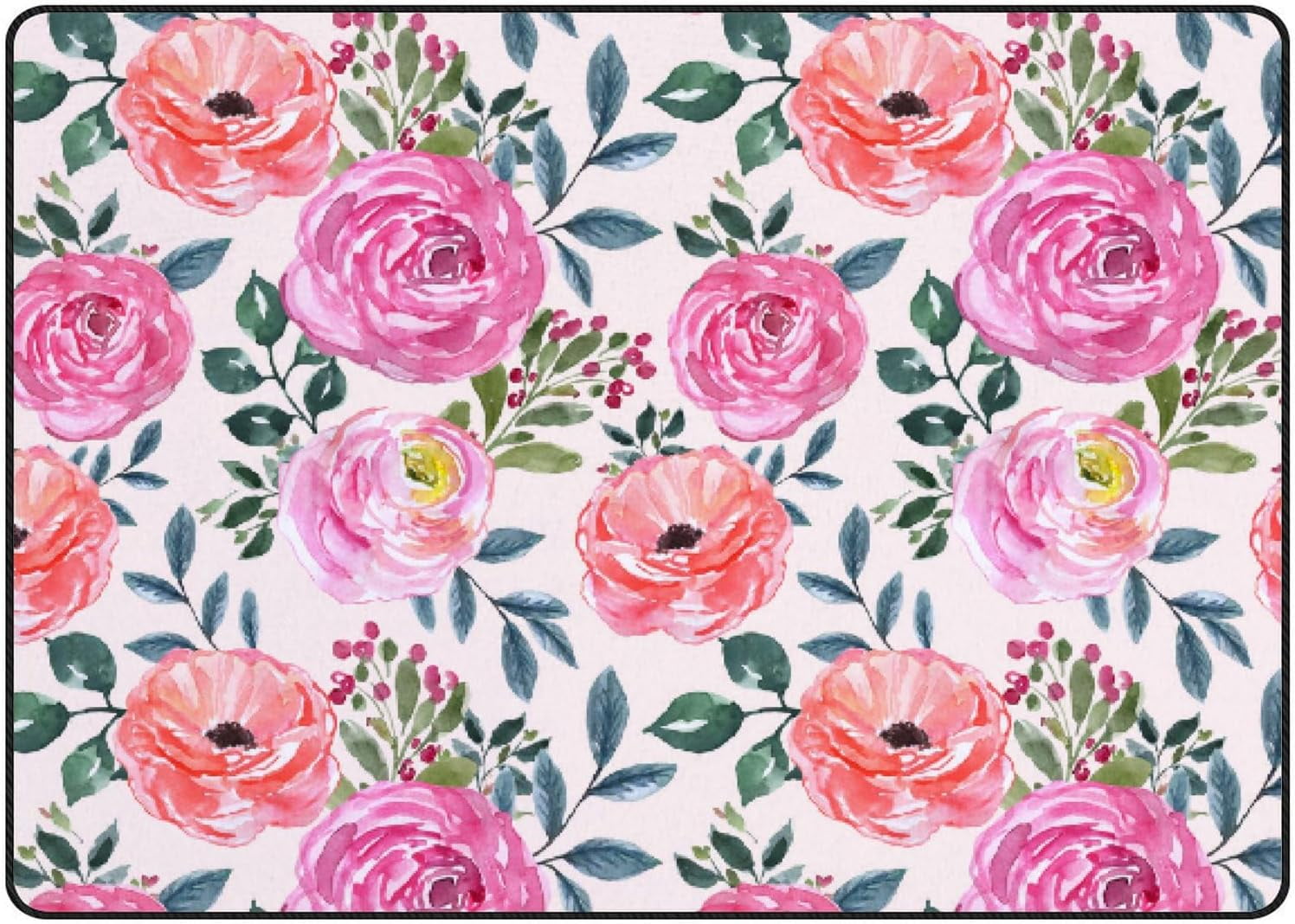 GZHJMY Soft Foam Nursery Area Rugs Pink and Coral Roses Ranunculus ...