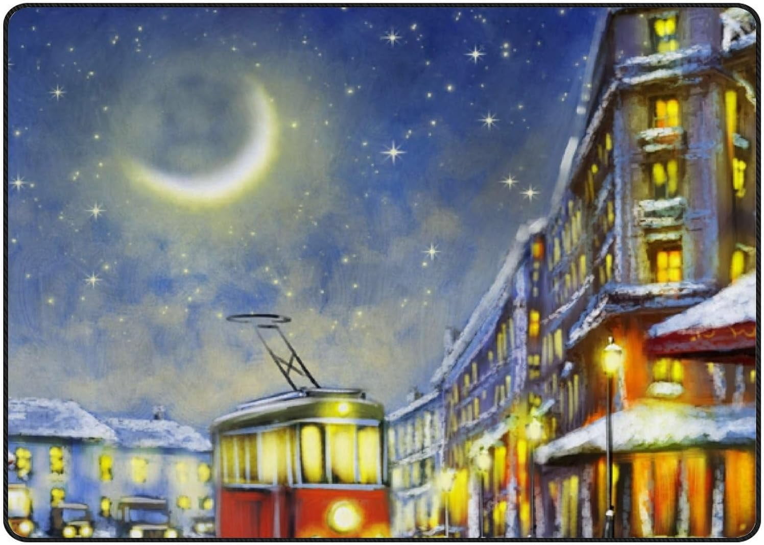 GZHJMY Soft Foam Nursery Area Rugs Winter City Night Non Slip Play Mats ...