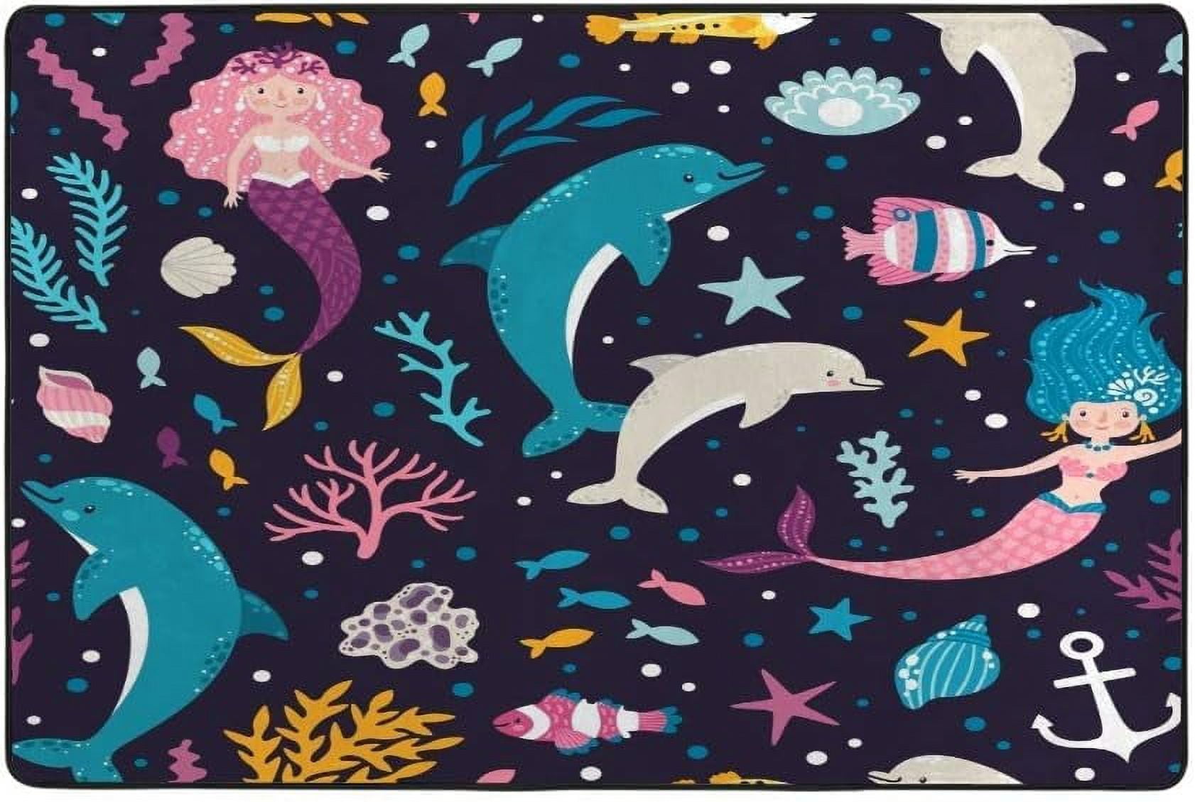 GZHJMY Soft Foam Nursery Rugs Cute Mermaids, Dolphins Non Slip Play ...