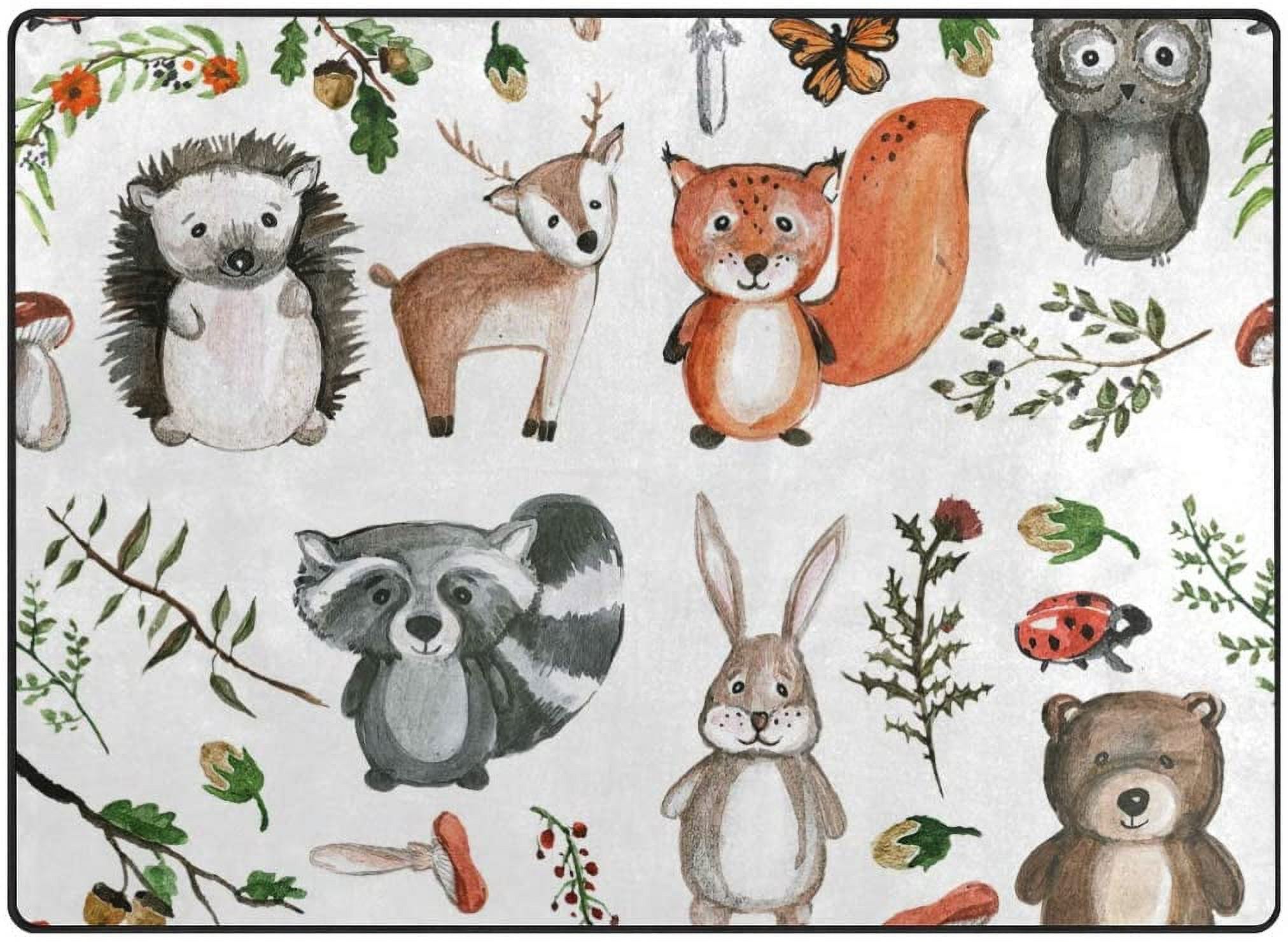 GZHJMY Soft Foam Nursery Rugs Cute Woodland Animals Non Slip Play Mats ...