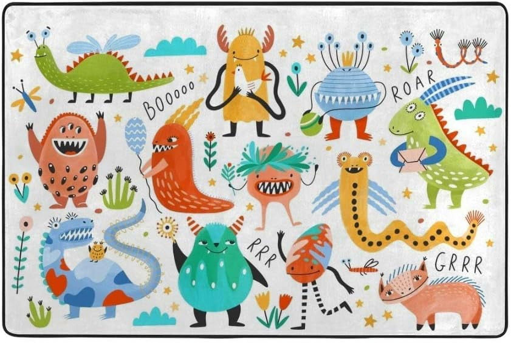 GZHJMY Soft Foam Nursery Rugs Monsters Or Aliens Non Slip Play Mats for ...