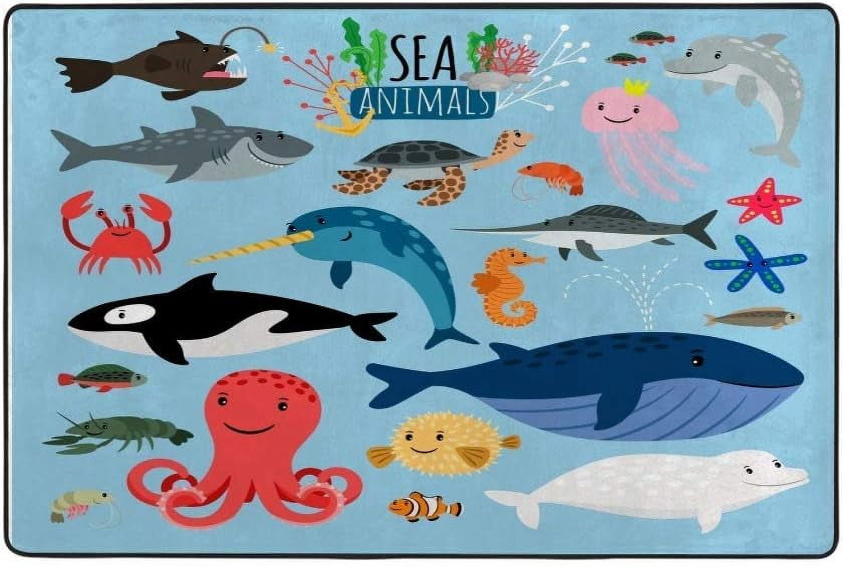 GZHJMY Soft Foam Nursery Rugs Underwater Animal Creatures Non Slip Play ...
