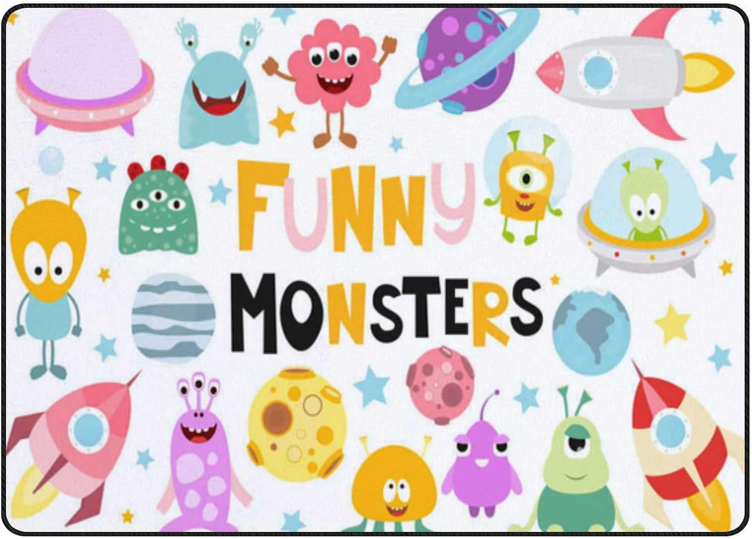 GZHJMY Soft Kids Rug Funny Monsters Space Set Area Rug Children Non ...