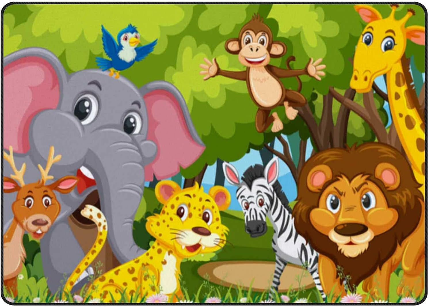 GZHJMY Soft Kids Rug Group of Jungle Animals Area Rug Children Non Skid ...