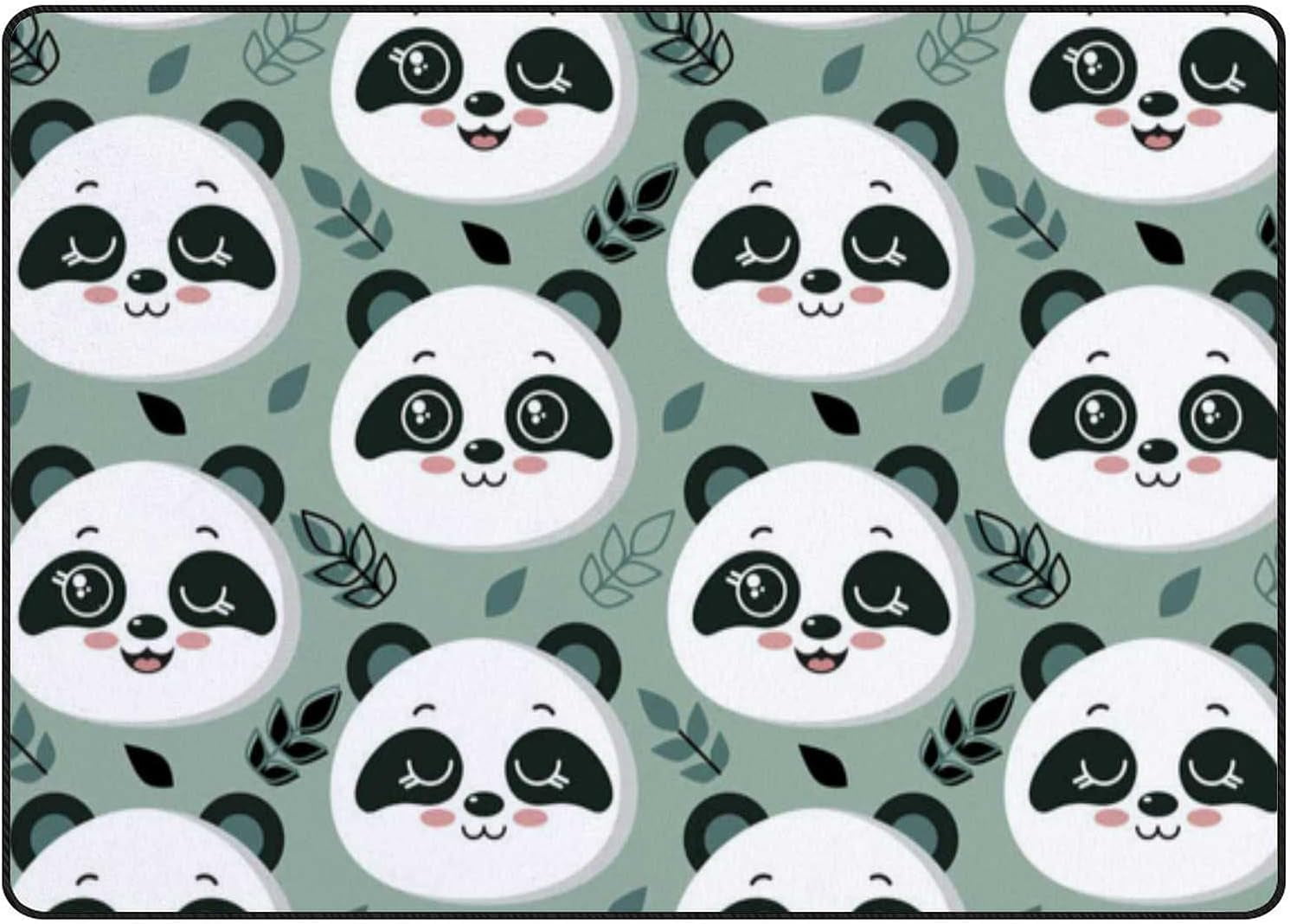 GZHJMY Soft Kids Rug Panda Faces and Leaves Area Rug Children Non Skid ...