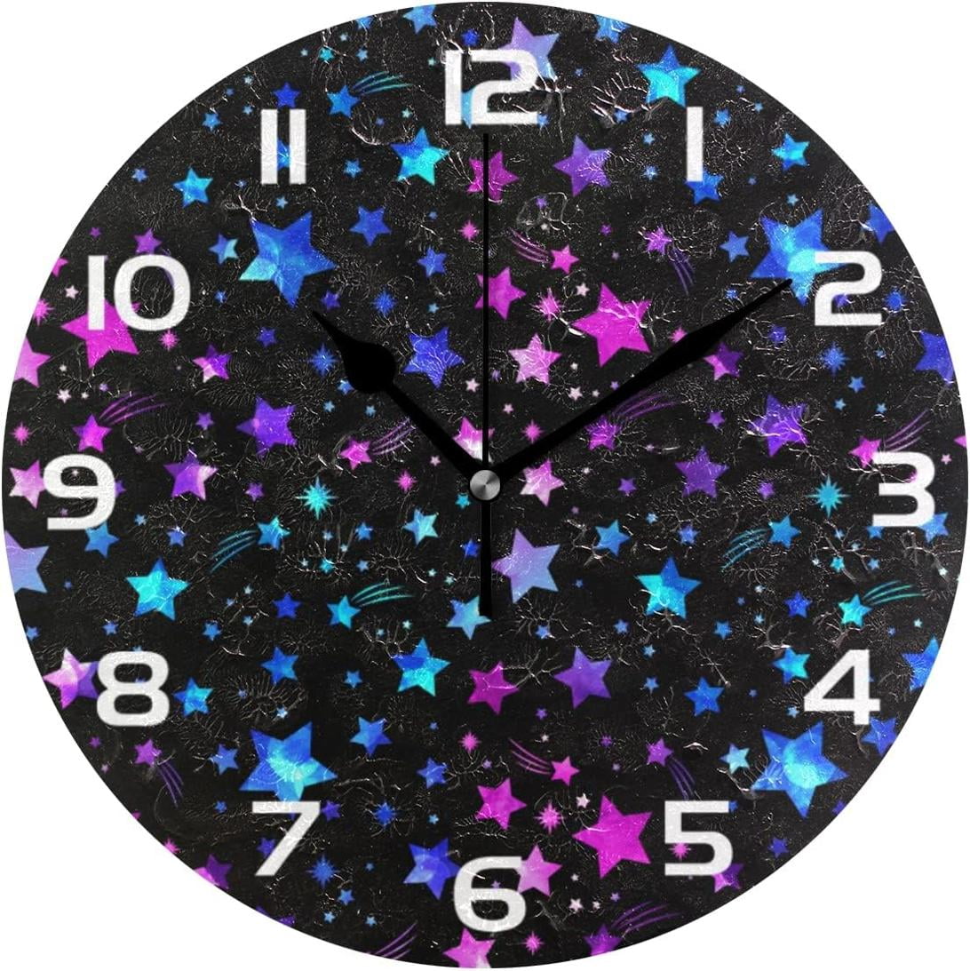 GZHJMY Space Galaxy Wall Clock, 10" Silent Non Ticking Round Clock, Oil ...