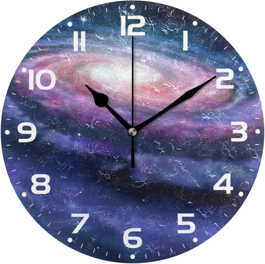 GZHJMY Space Galaxy Wall Clock, 10" Silent Non Ticking Round Clock, Oil ...