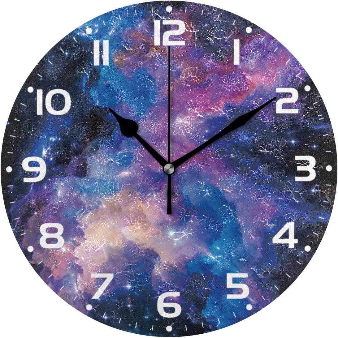 GZHJMY Space Galaxy Wall Clock, 10" Silent Non Ticking Round Clock, Oil ...