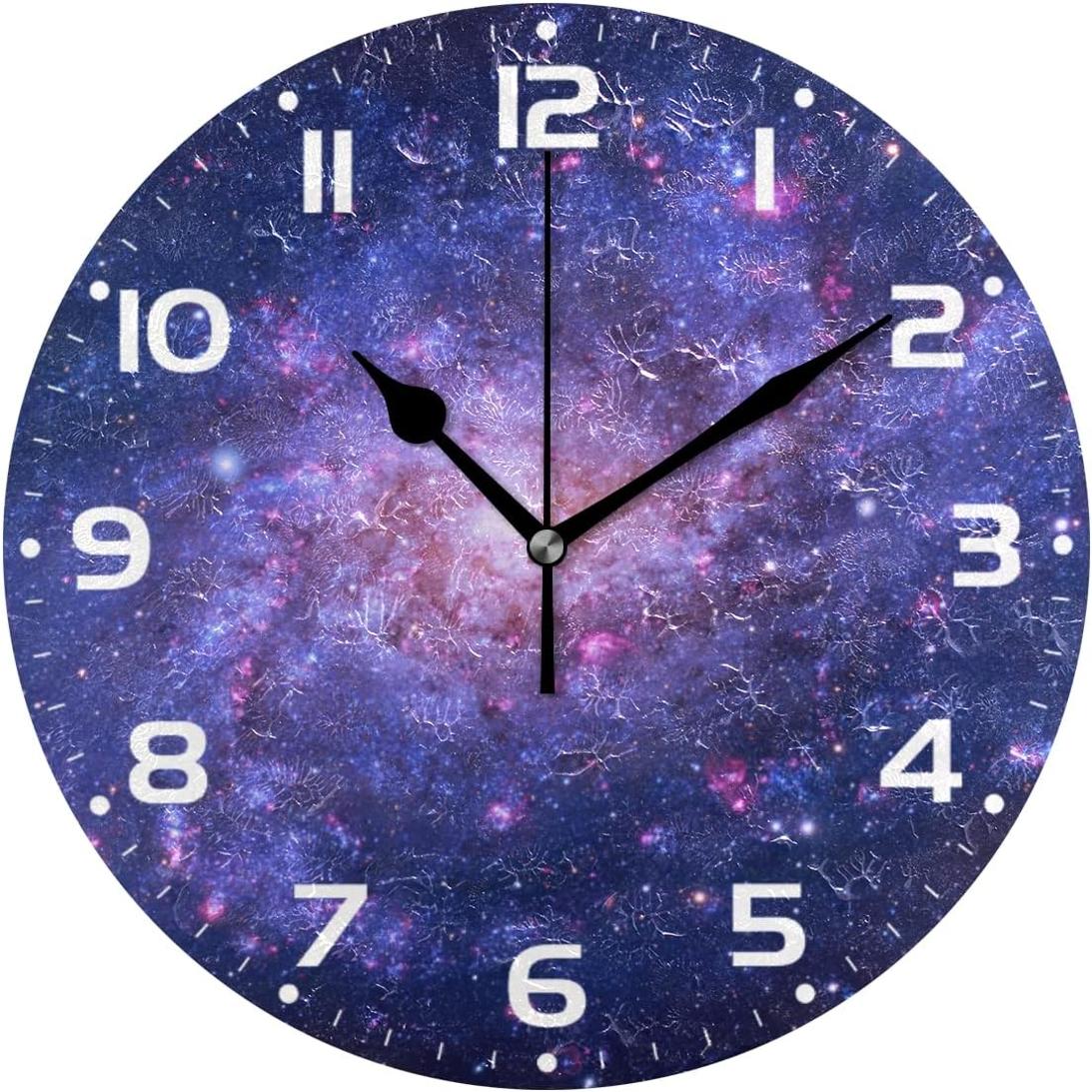 GZHJMY Space Galaxy Wall Clock, 10" Silent Non Ticking Round Clock, Oil ...