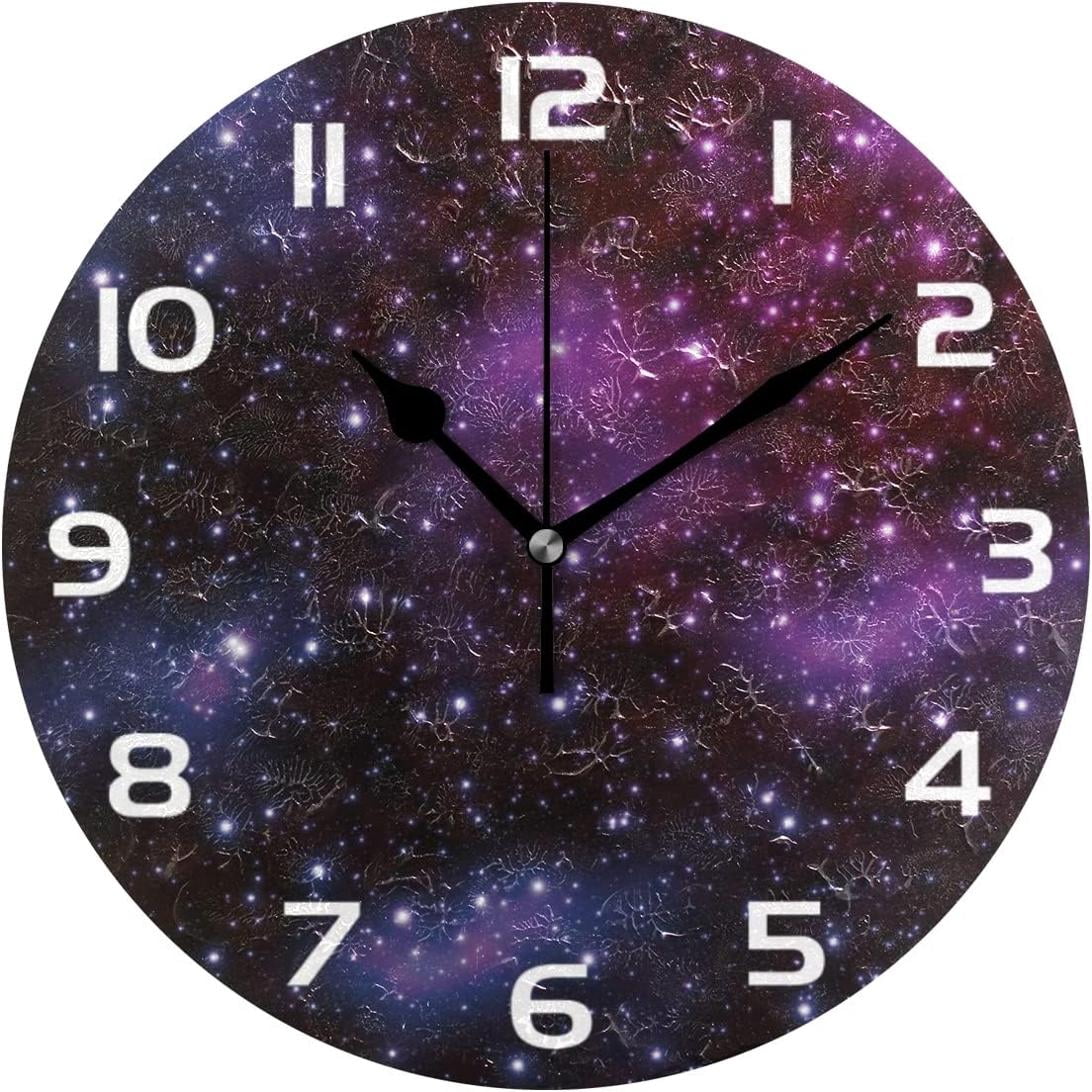 GZHJMY Space Galaxy Wall Clock, 10" Silent Non Ticking Round Clock, Oil ...