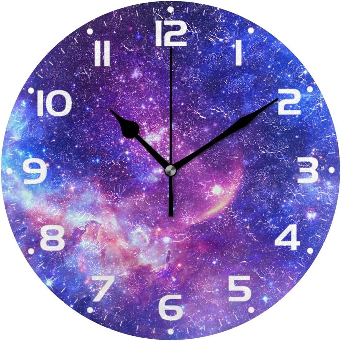 GZHJMY Space Galaxy Wall Clock, 10" Silent Non Ticking Round Clock, Oil ...