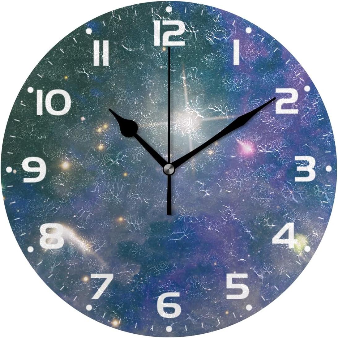 GZHJMY Space Galaxy Wall Clock, 10" Silent Non Ticking Round Clock, Oil ...