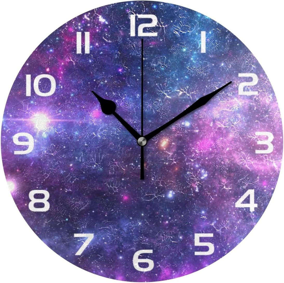 GZHJMY Space Galaxy Wall Clock, 10" Silent Non Ticking Round Clock, Oil ...