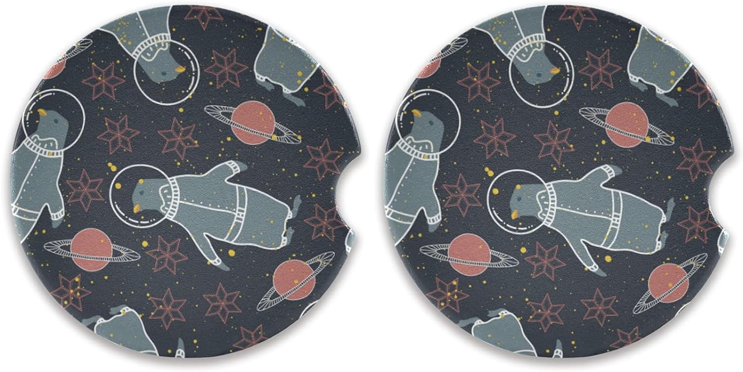 GZHJMY Space Penguins Car Coasters 2 Pieces, Absorbent Ceramic Cork ...