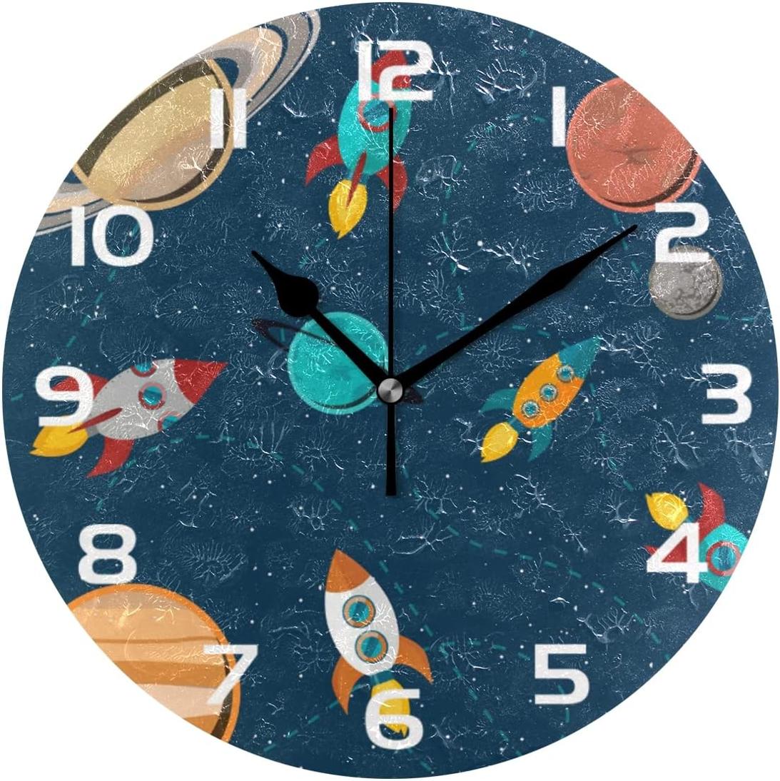 GZHJMY Space Rocket Wall Clock, 10" Silent Non Ticking Round Clock, Oil ...