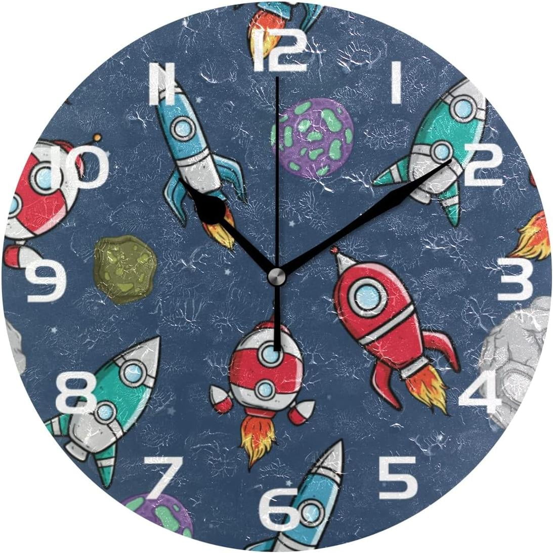 GZHJMY Space Rocket Wall Clock, 10" Silent Non Ticking Round Clock, Oil ...