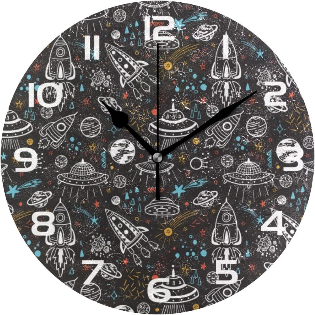 GZHJMY Space Rocket Wall Clock, 10" Silent Non Ticking Round Clock, Oil ...