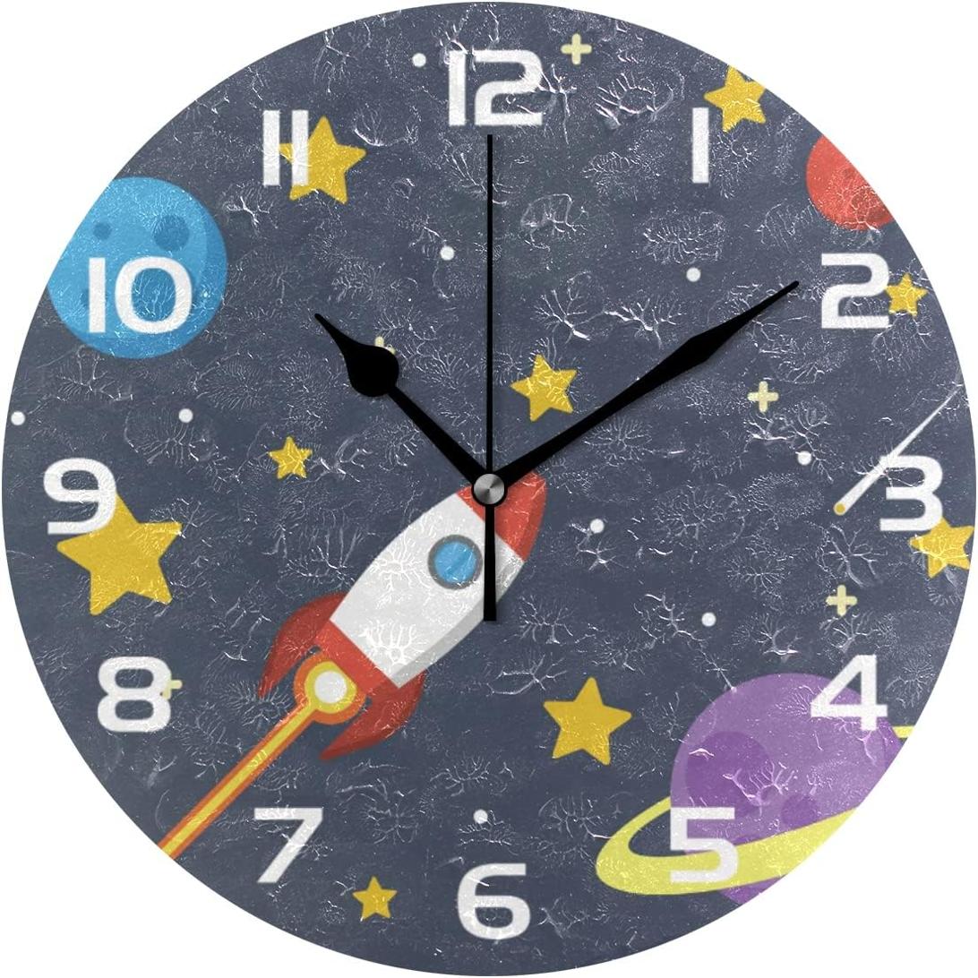 GZHJMY Space Rocket Wall Clock, 10" Silent Non Ticking Round Clock, Oil ...