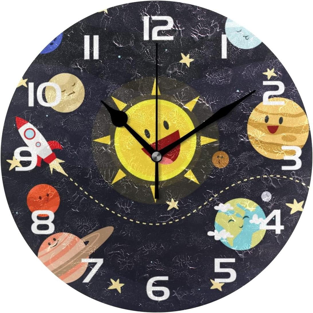 GZHJMY Space Rocket Wall Clock, 10" Silent Non Ticking Round Clock, Oil ...