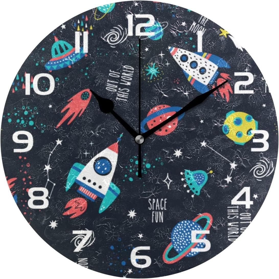GZHJMY Space Rocket Wall Clock, 10" Silent Non Ticking Round Clock, Oil ...