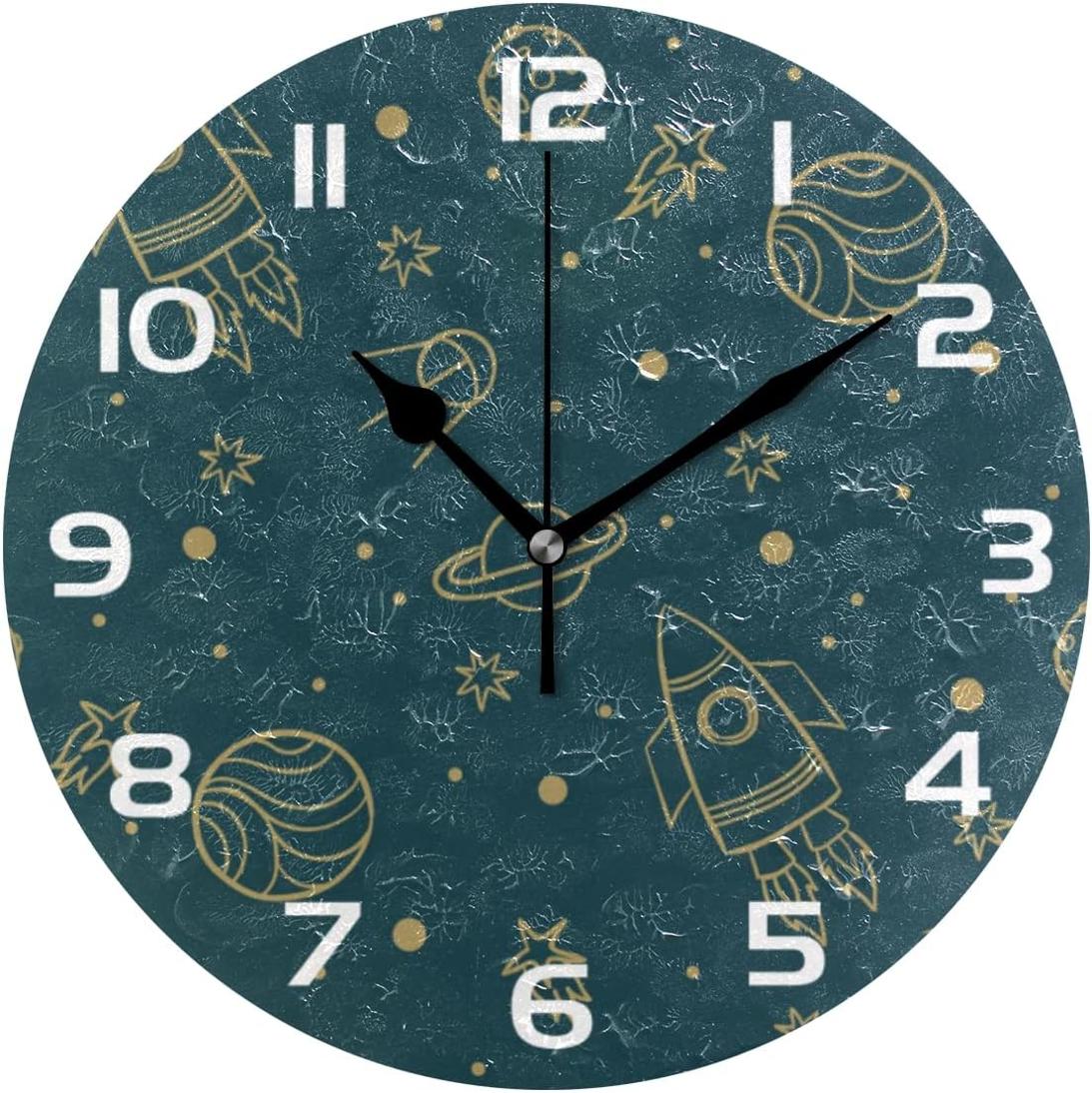 GZHJMY Space Rocket Wall Clock, 10" Silent Non Ticking Round Clock, Oil ...