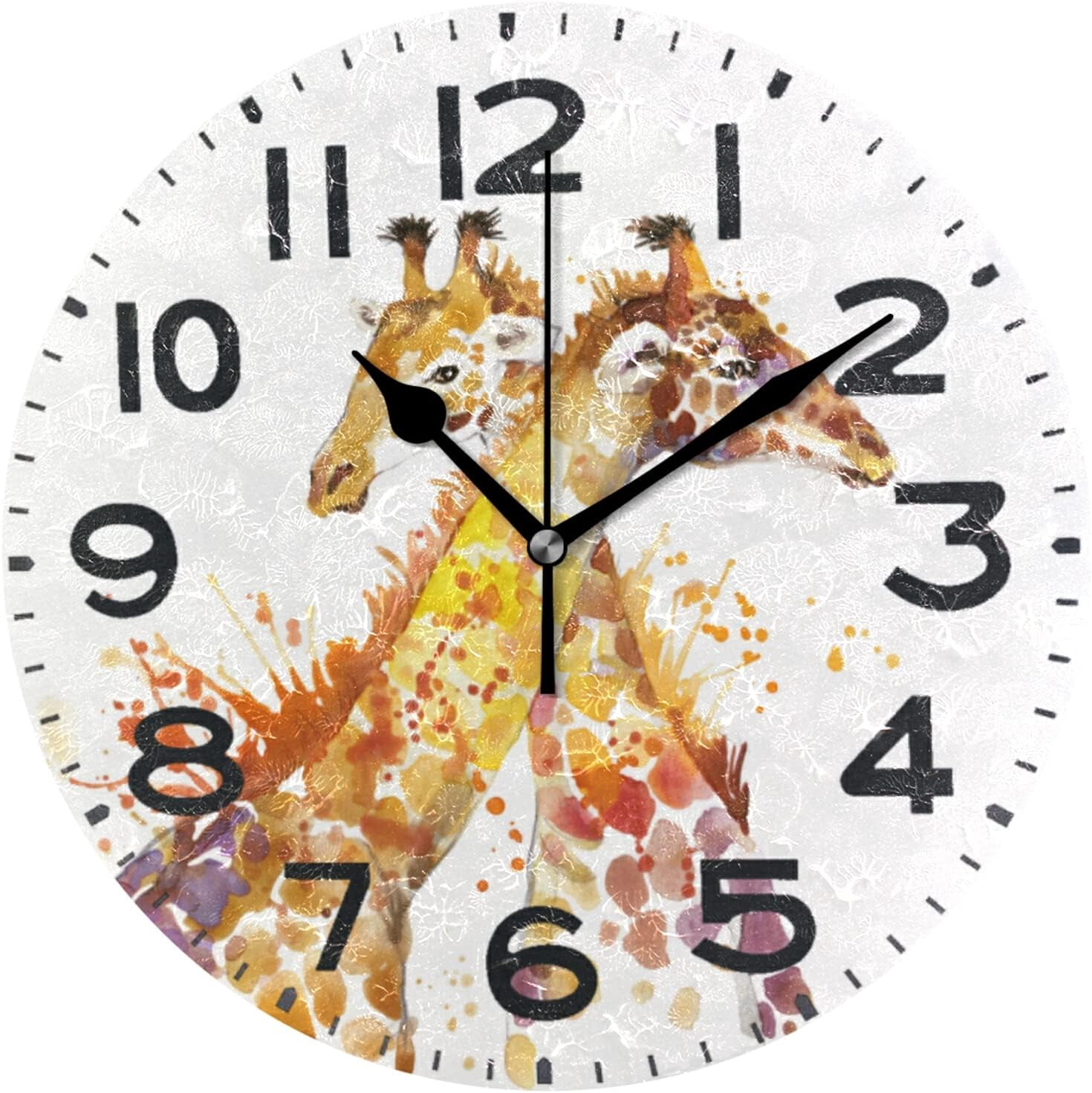 GZHJMY Splashed Couple Love Giraffe Round Wall Clock, 9.5 Inch Battery ...