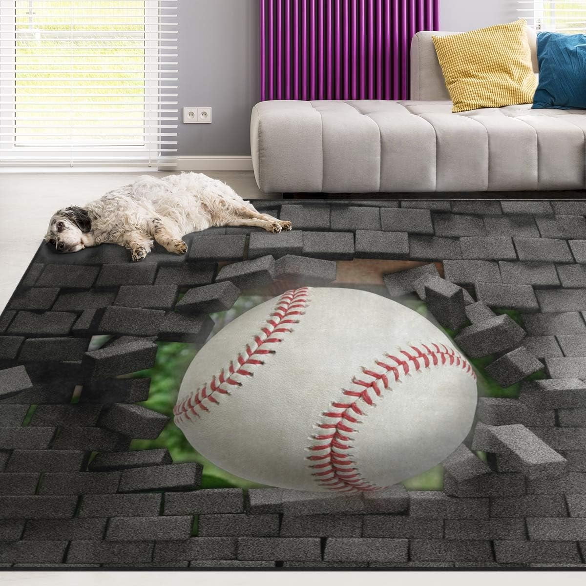 GZHJMY Sport Area Rug 4'x6', Baseball Polyester Area Rug Mat for Living ...