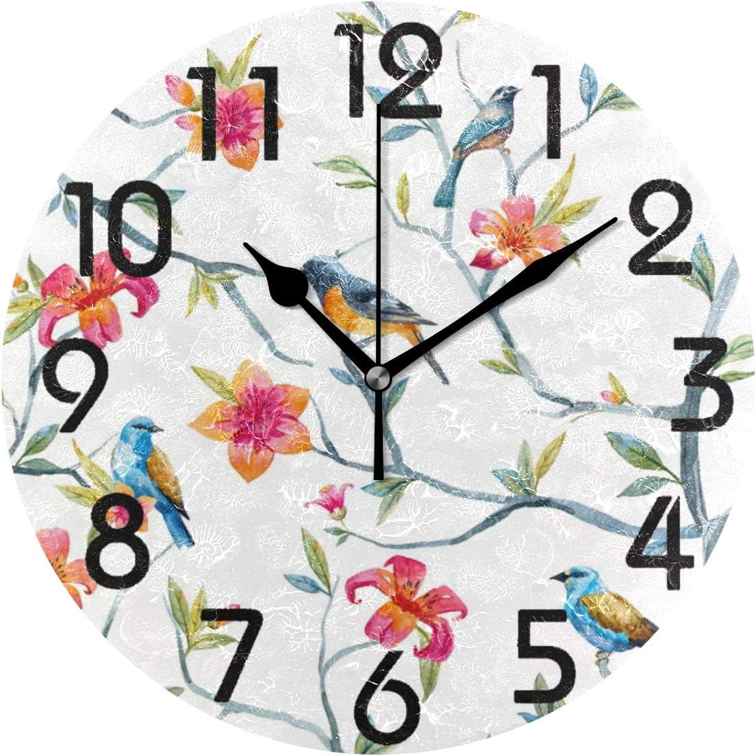 GZHJMY Spring Flower Branch Birds Round Wall Clock, 9.5 Inch Battery ...